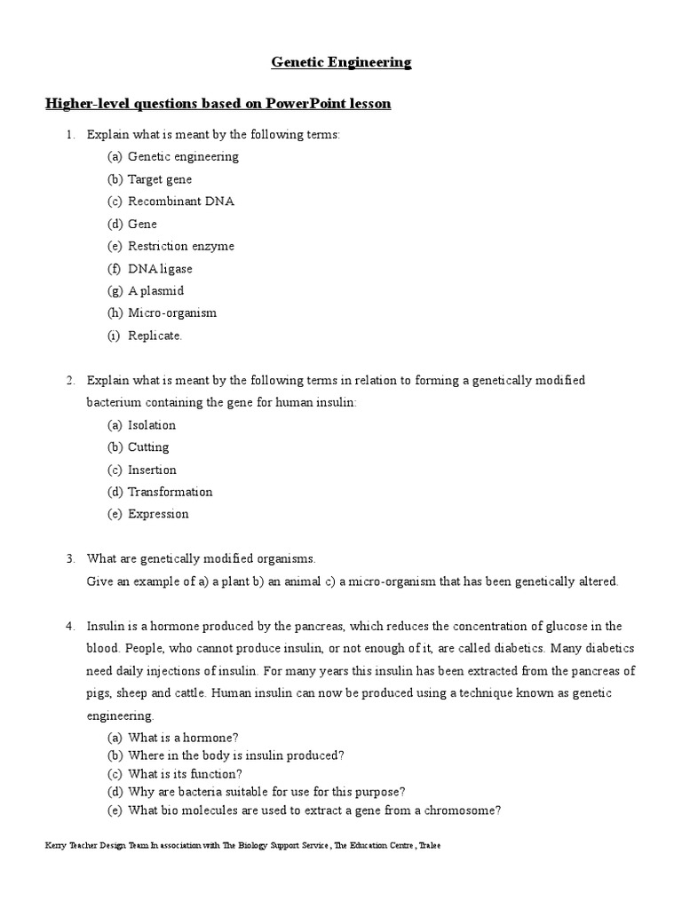 Genetic Engineering Exam Review Questions | PDF | Genetic Engineering ...