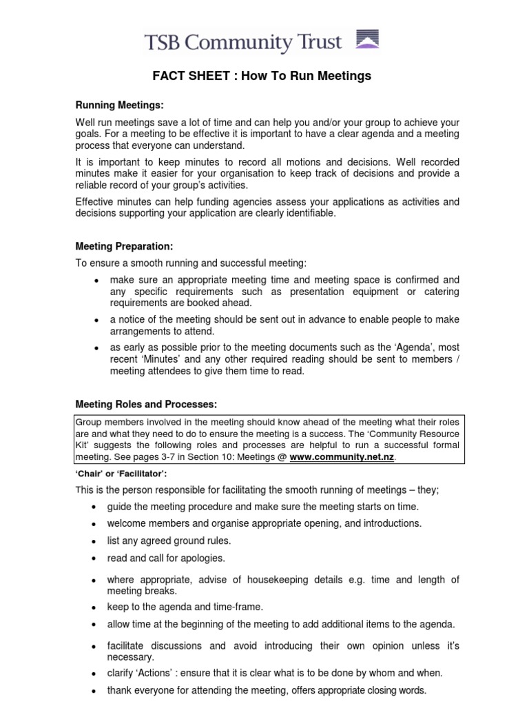 TSB Factsheet - Meetings Final | PDF | Consensus Decision Making ...