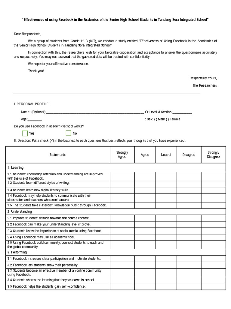 Questionnaire | PDF | Facebook | Educational Technology