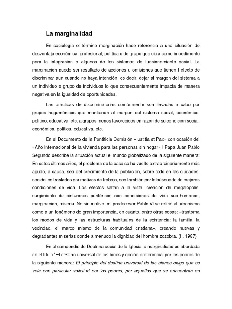La Marginalidad | PDF | Exclusión social | Pobreza