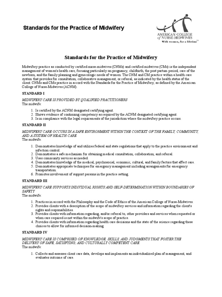 Standards For The Practice of Midwifery: Standard I | PDF | Midwife ...