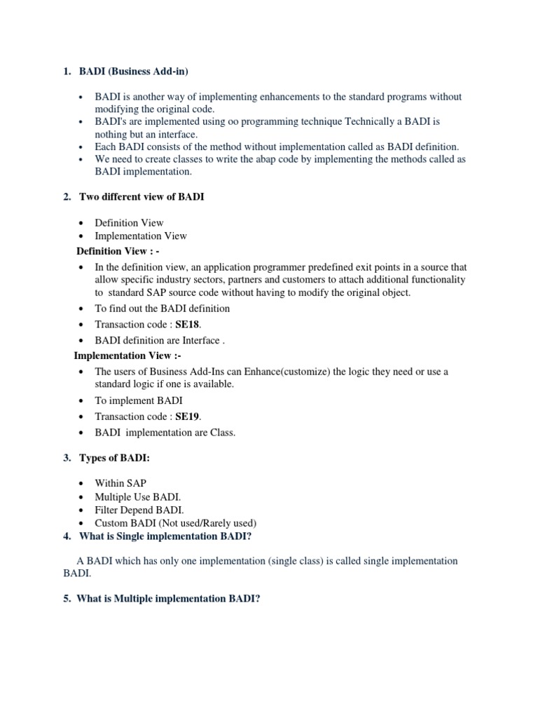 How to Implement and Use BADIs in SAP | PDF | Class (Computer Programming) | Source Code