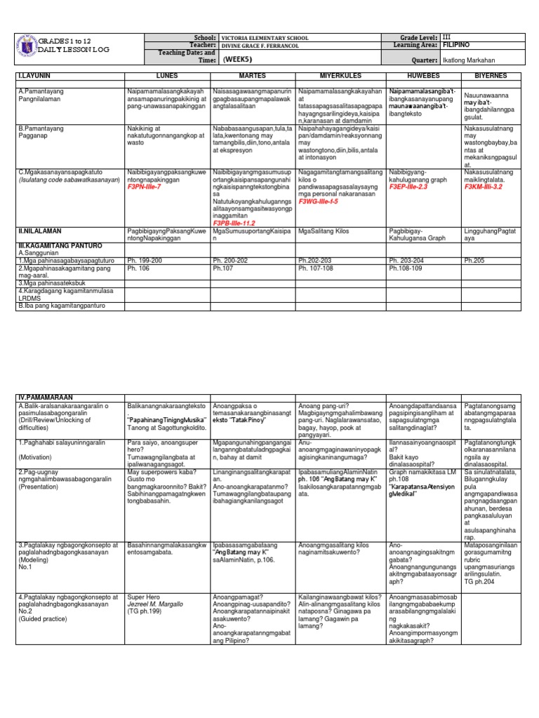 Grade 3 DLL FILIPINO 3 Q3 Week 5 | PDF