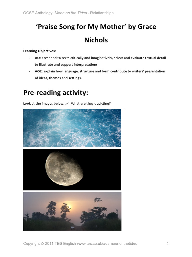 'Praise Song For My Mother' by Grace Nichols PDF | PDF | Punctuation ...
