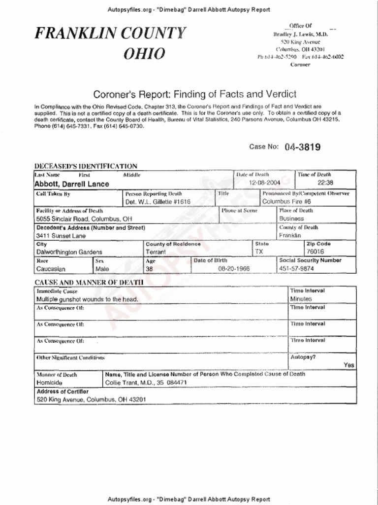 Dimebag Darrell Autopsy Photos