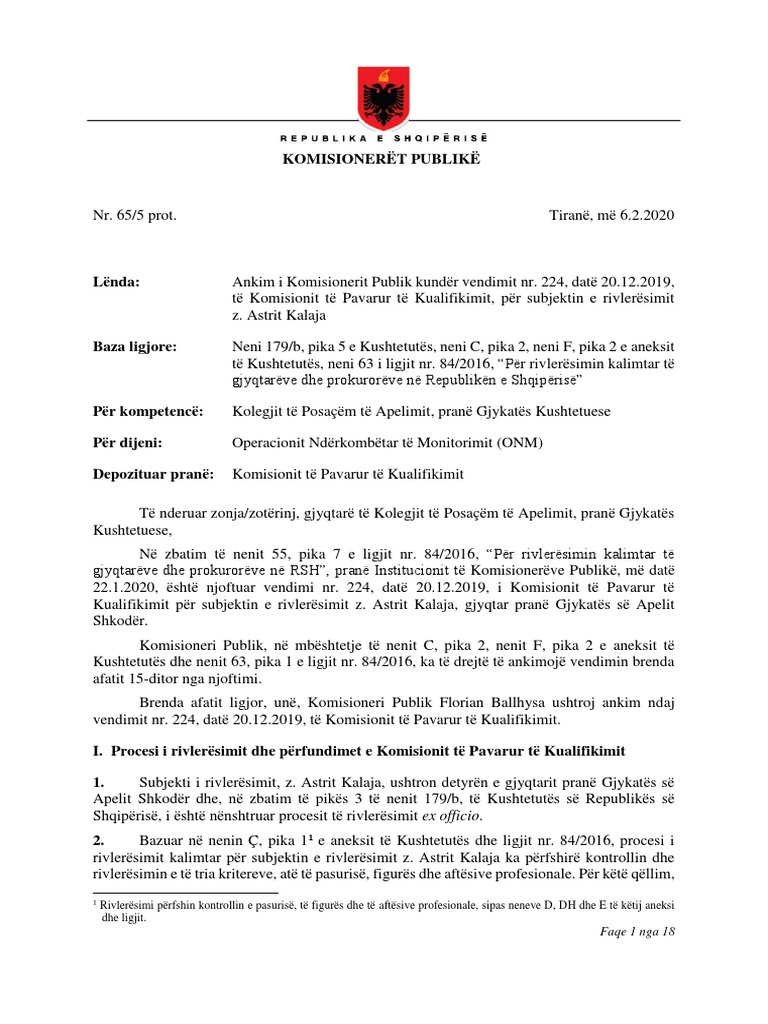 30.ankim Kundër Vendimit Nr. 224 Datë 20.12.2019 Të KPK Së Për ...