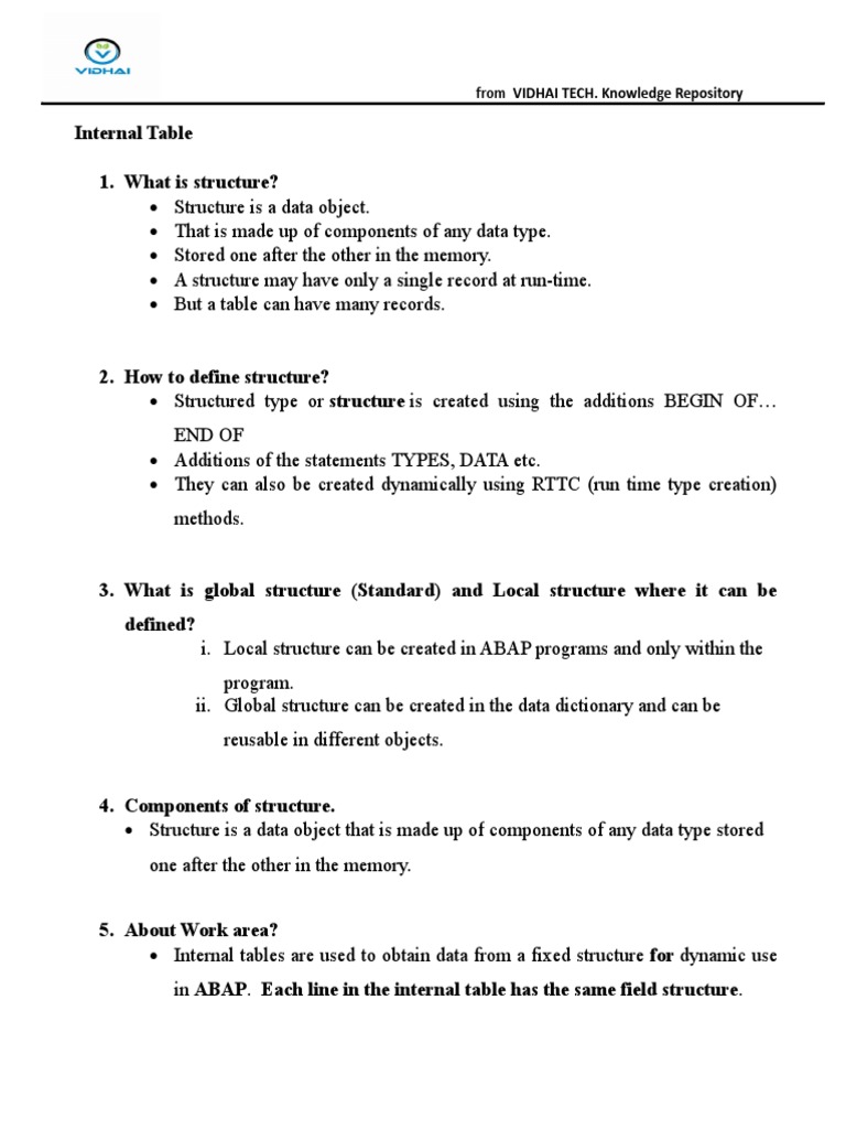 FAQ - SAP Internal Table - V4 | PDF | Database Index | Control Flow