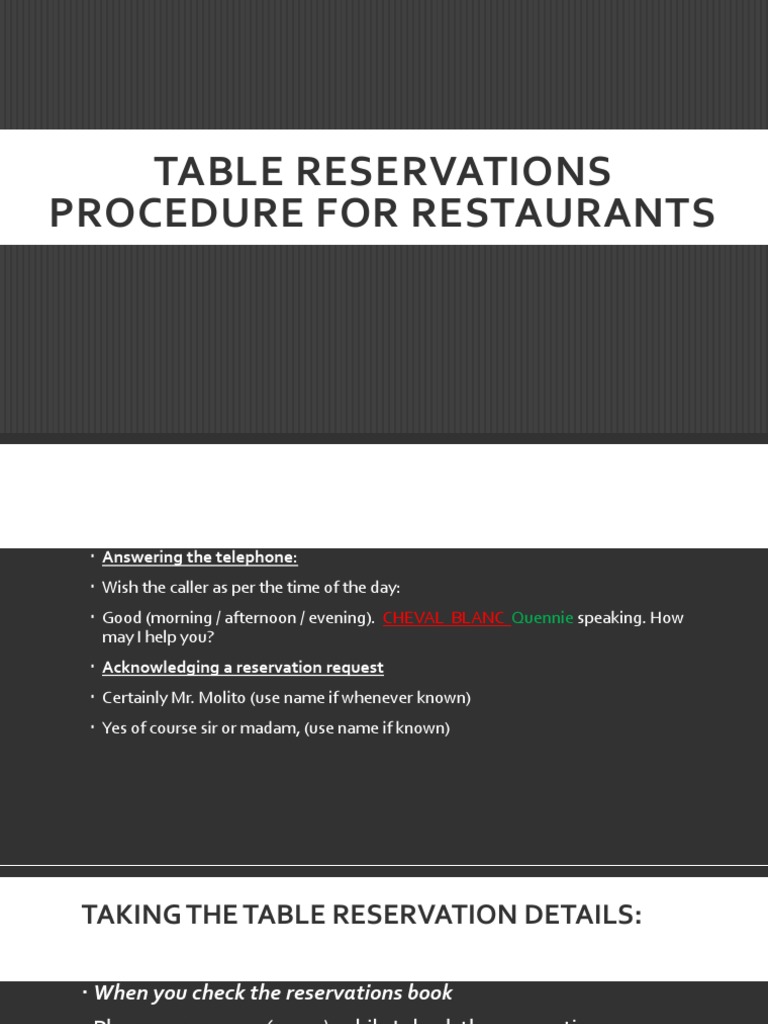 Table Reservations Procedure For Restaurants | PDF | Cooking, Food & Wine