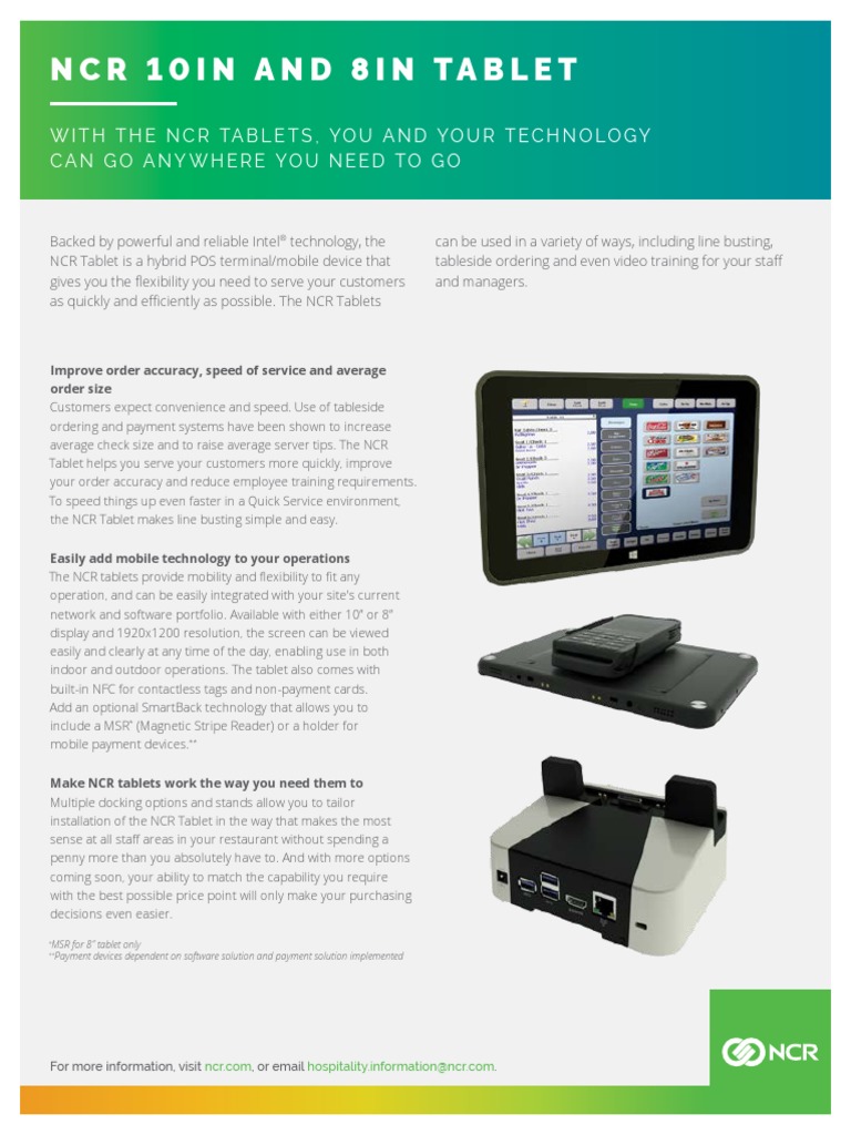 NCR 7779 Tablet Datasheet | PDF | Tablet Computer | Point Of Sale