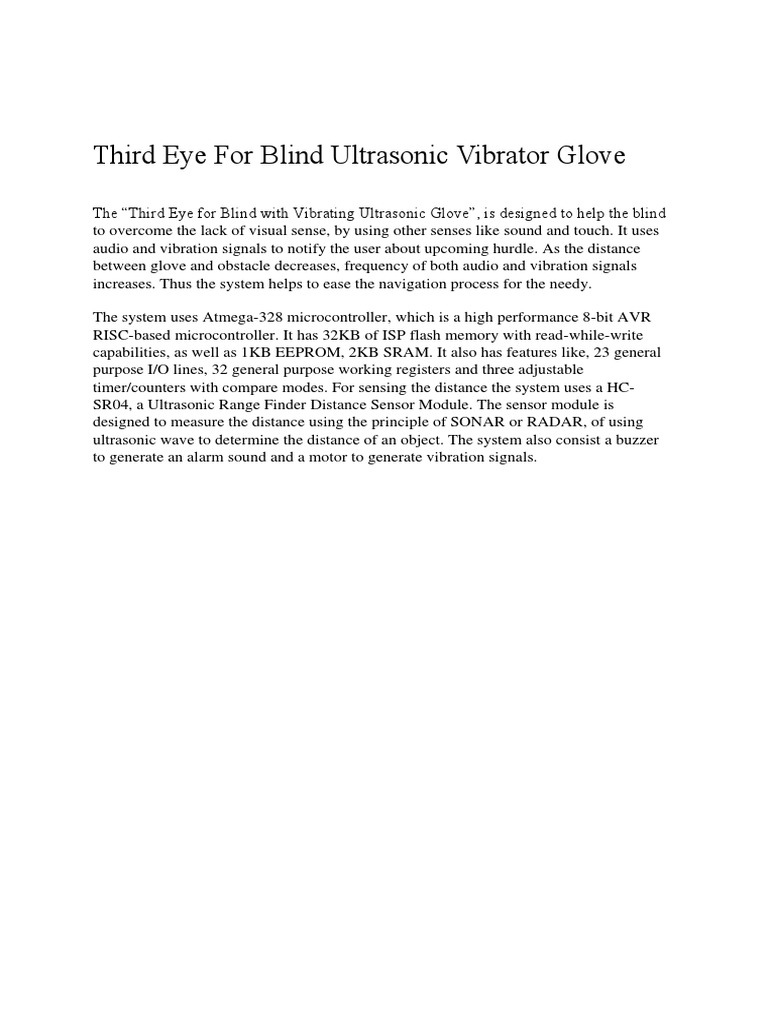 Third Eye For Blind Ultrasonic Vibrator Glove | PDF