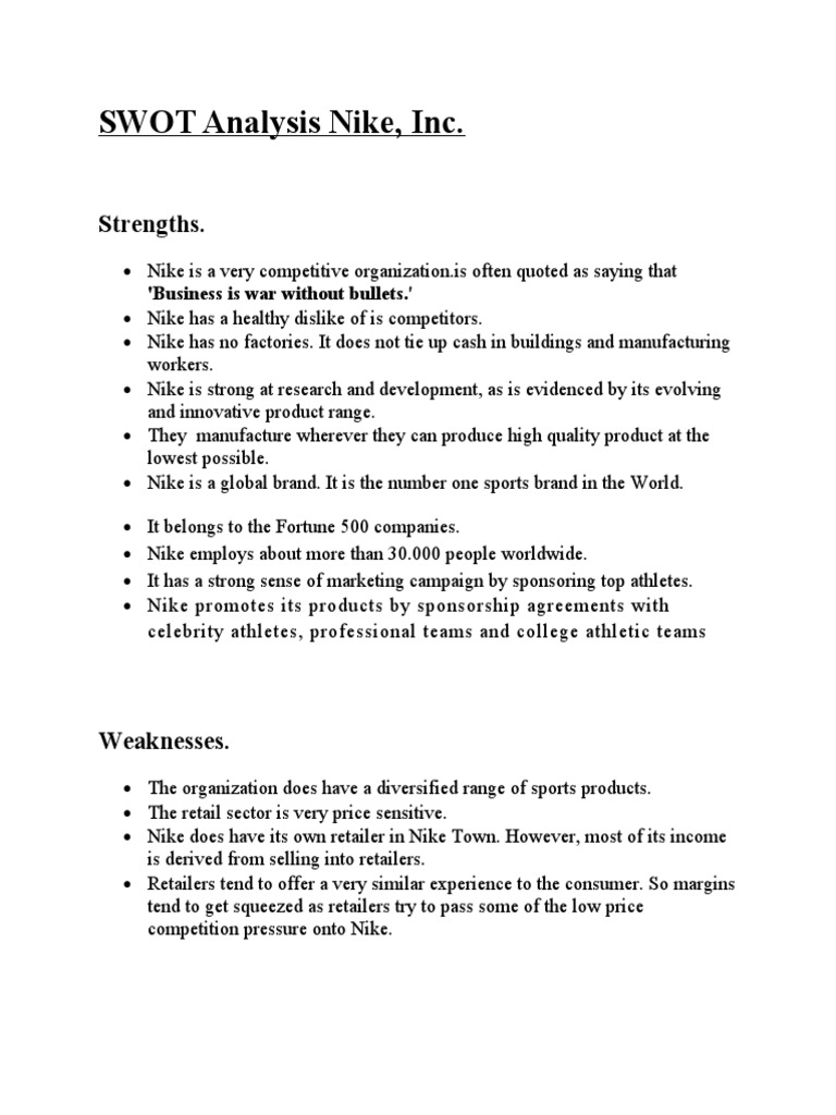 SWOT Analysis Nike, Inc.: Strengths | PDF | Nike | Brand