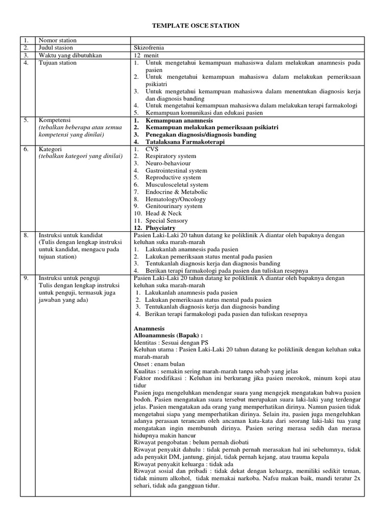 TEMPLATE OSCE STATION - Skizofrenia - Kompre - Review | PDF