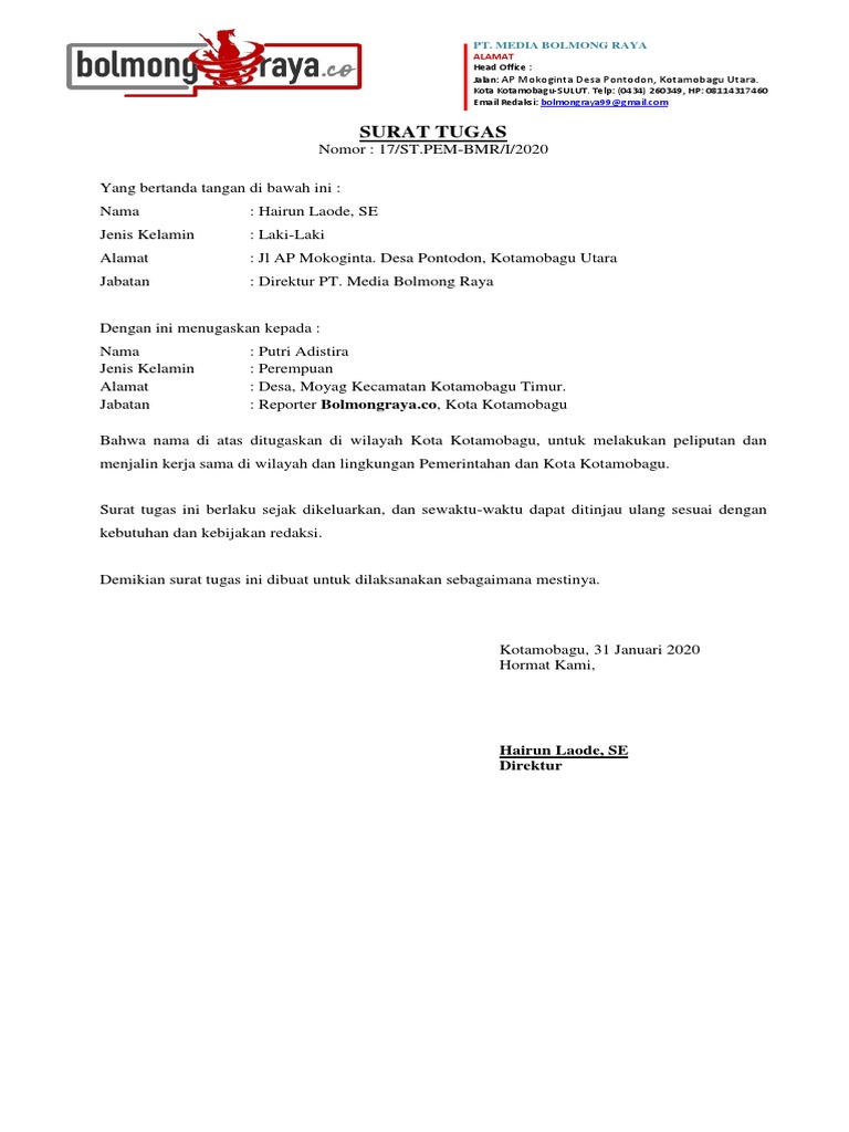 Surat Tugas BMR - Co | PDF