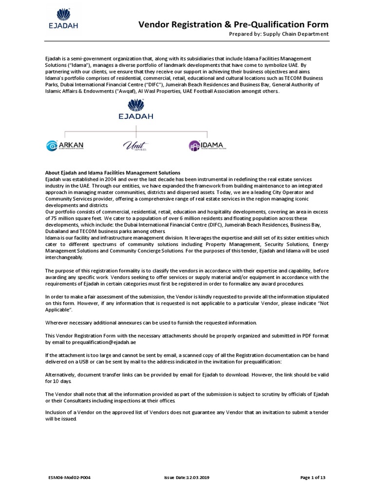 ESM06-Mod02-P004-F01 - Vendor Registration Form (AED 500K Above) | PDF ...