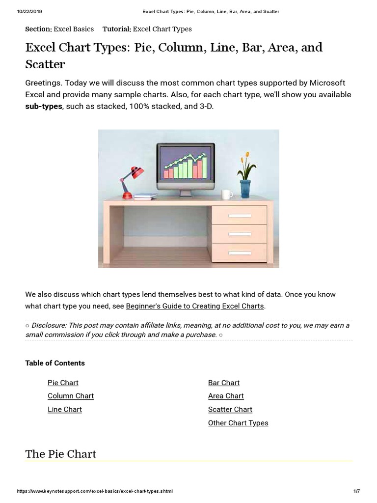 Excel Chart Types - Pie, Column, Line, Bar, Area, and Scatter | PDF