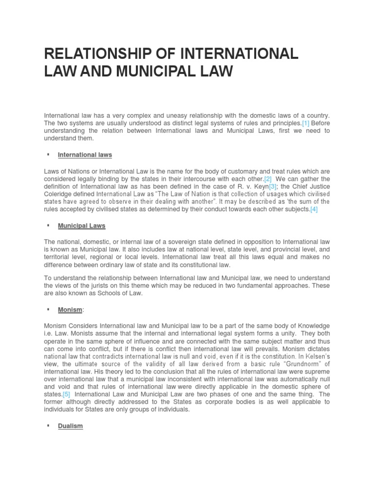 Relationship of International Law and Municipal Law | PDF | Treaty | International Law