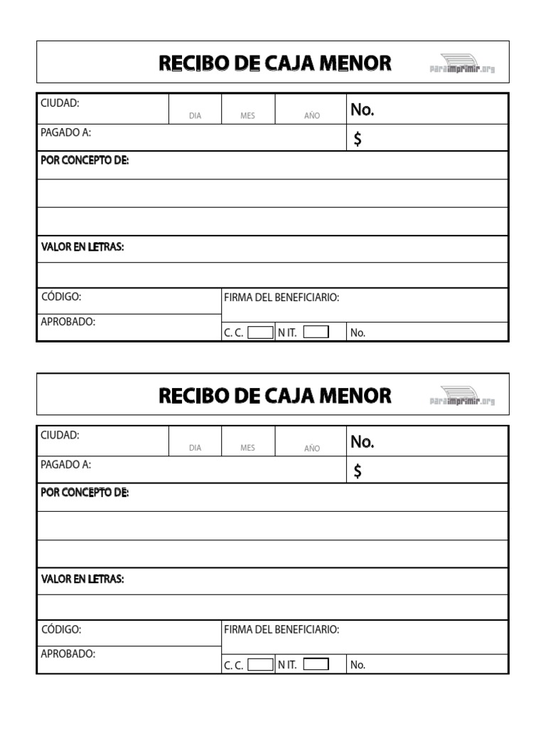 Recibo de Caja Menor para Imprimir PDF | PDF | Derecho