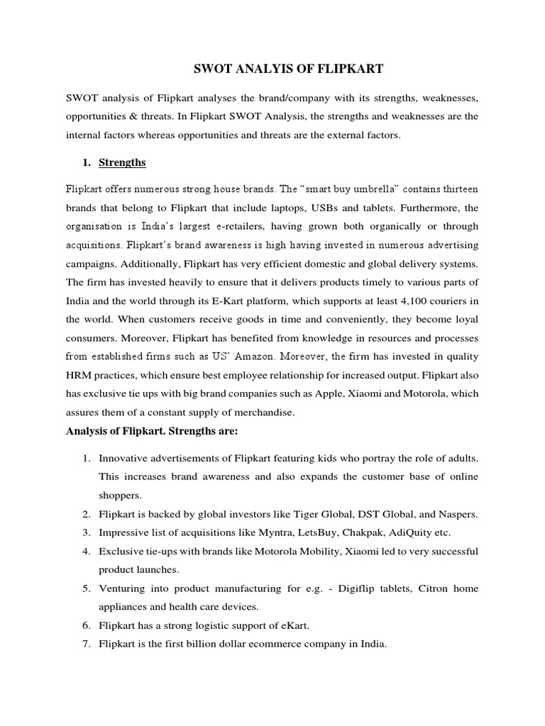 Flipkart SWOT Analysis Overview | PDF | E Commerce | Mergers And ...