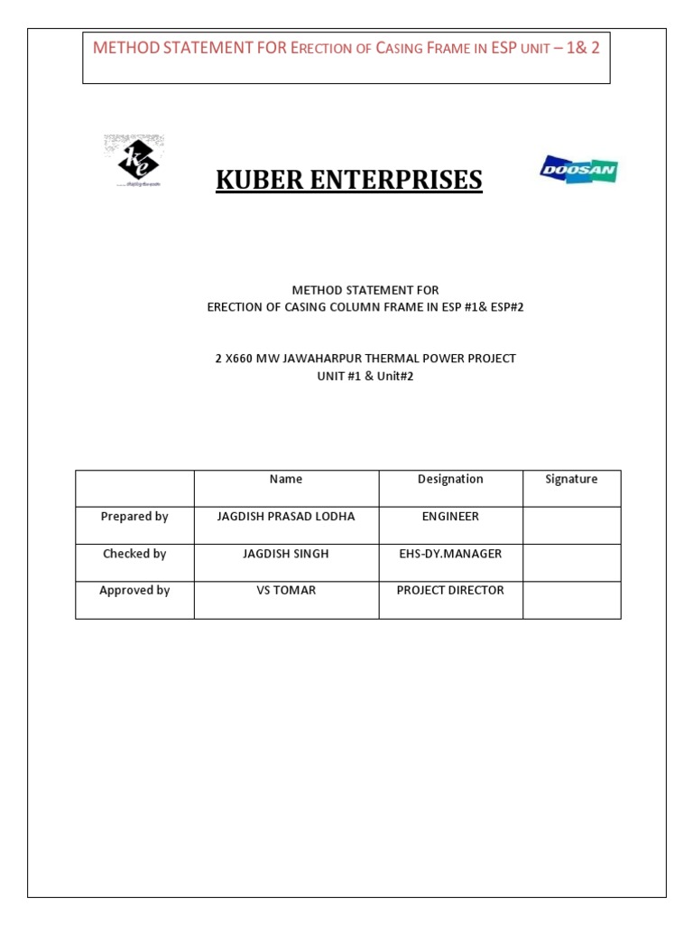 Method Statement of Casing Frame | PDF | Crane (Machine) | Mechanical ...