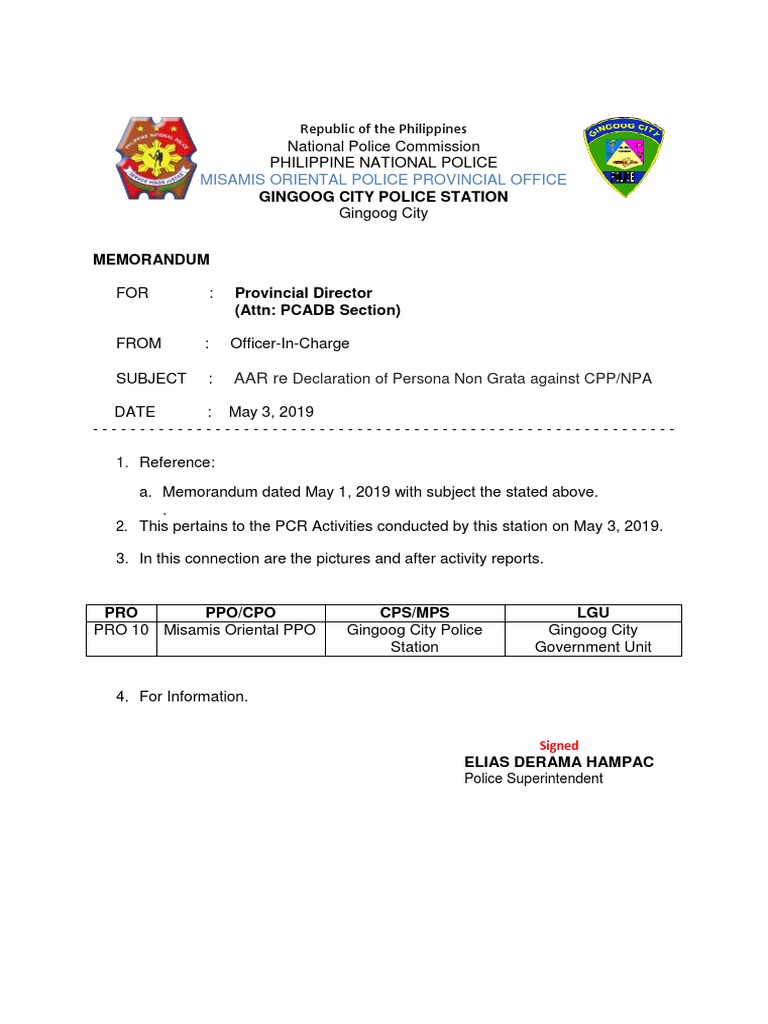 AAR Re Declaration of Persona Non Grata Against CPPNPA | PDF ...