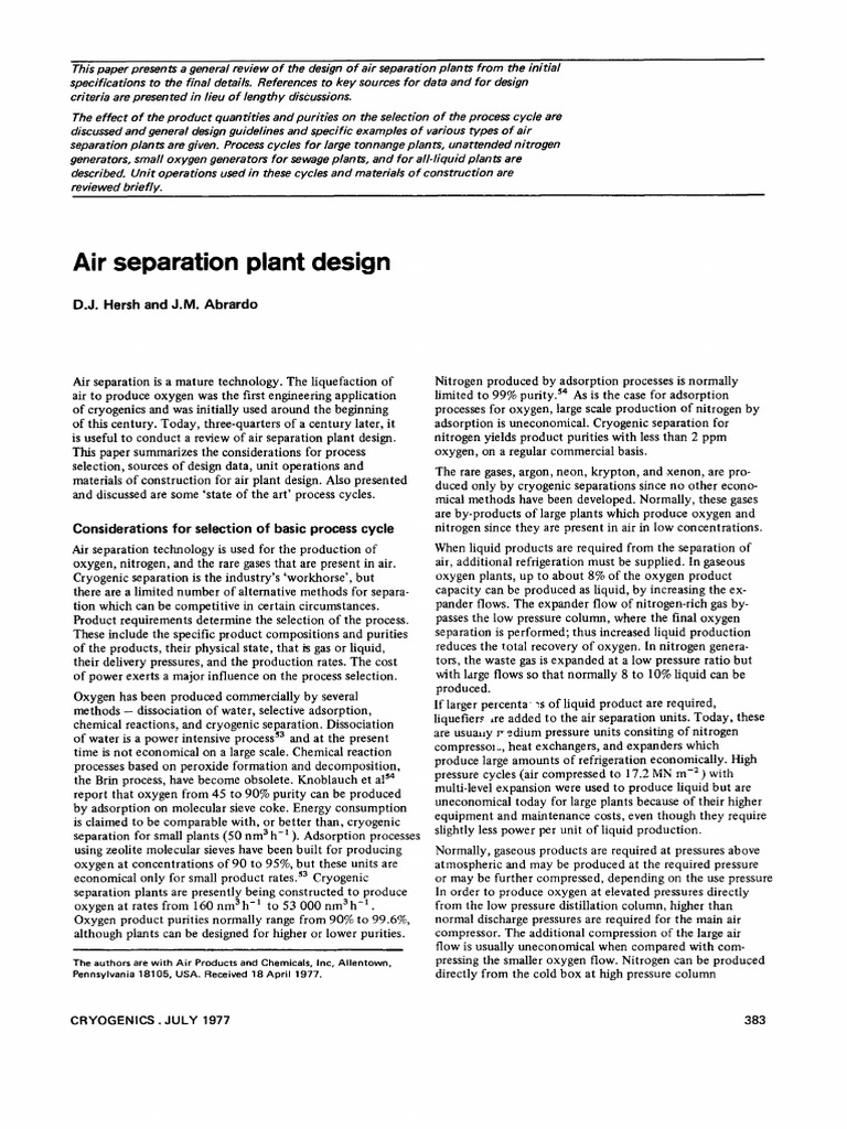 Air Separation Plant Design PDF | PDF | Heat Exchanger | Distillation