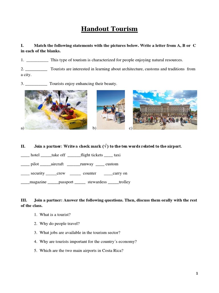 ESP Handout Tourism | PDF | Tourism | Hotel