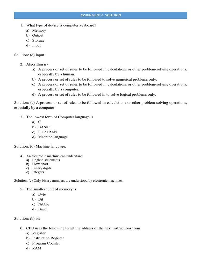 Assignment-1 Solution July 2019 | PDF | Computer Program | Programming
