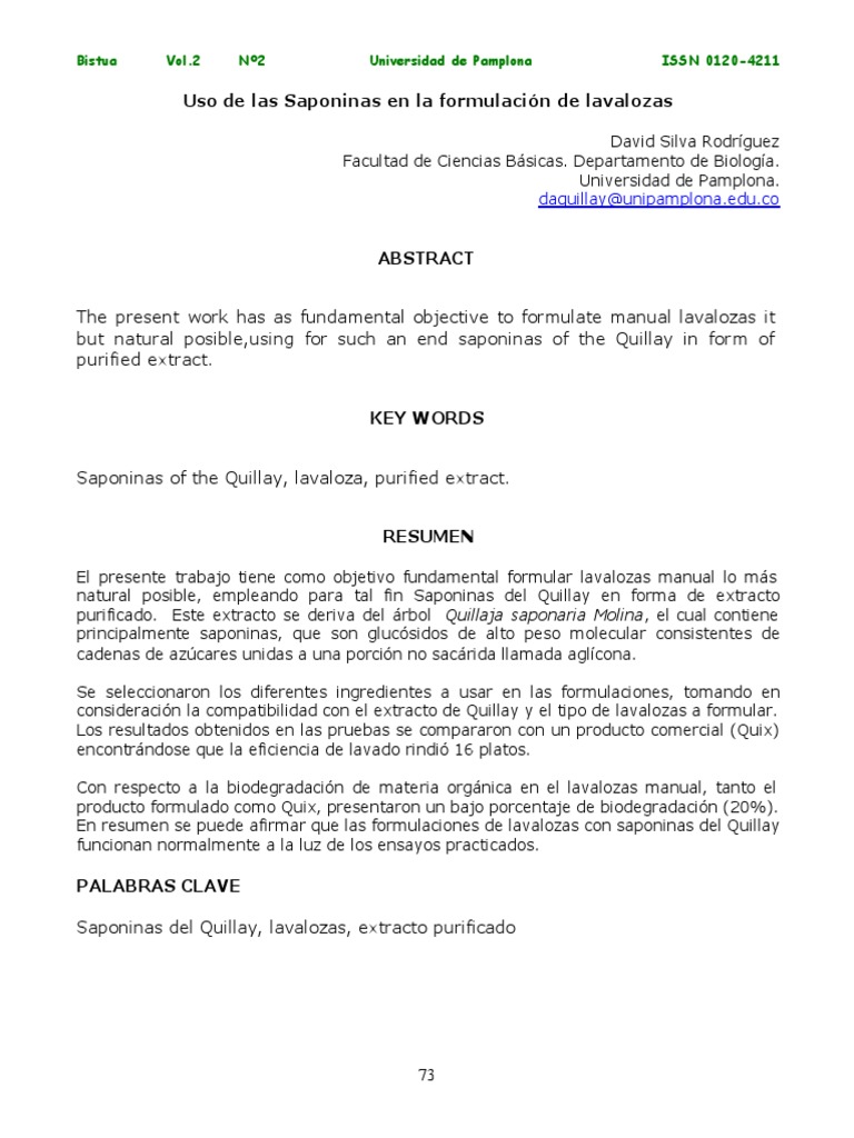 Saponina Vs Quix PDF | PDF | Tensioactivo | Química