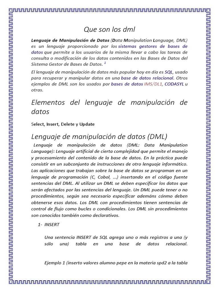 Que Son Los DML | PDF | SQL | Bases de datos