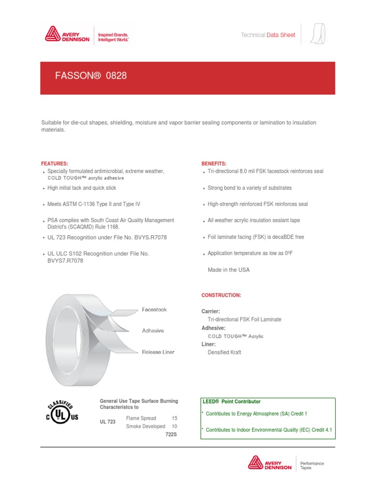 Fasson 0828 Datasheet | PDF | Adhesive | Building Insulation