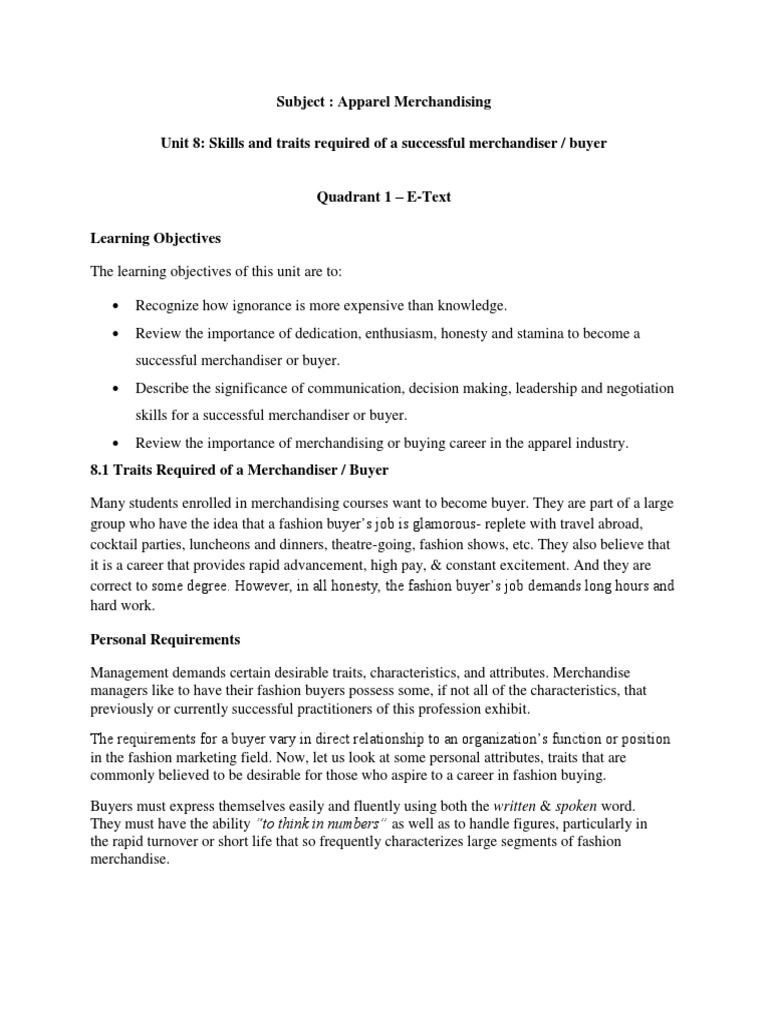 Roles Traits of Merchandiser | PDF | Fashion | Business