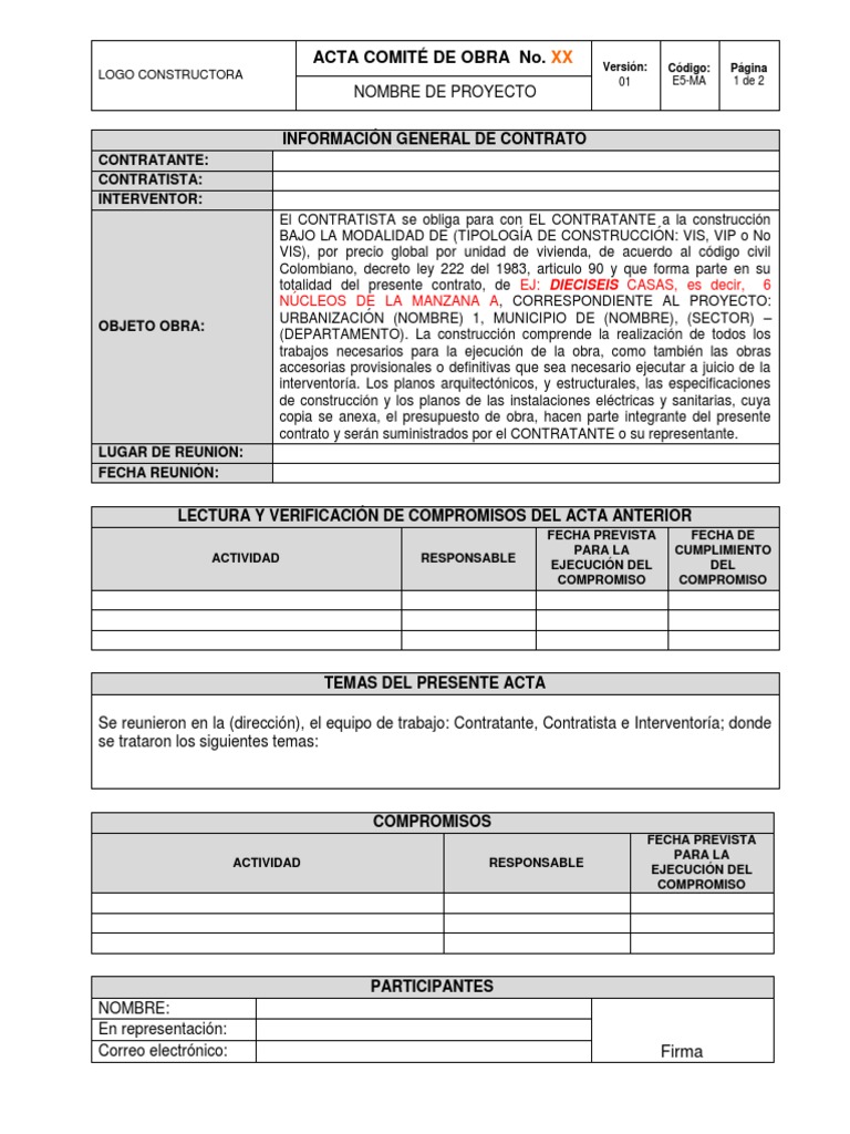 Modelo Formato Acta de Comité | PDF | Gobierno