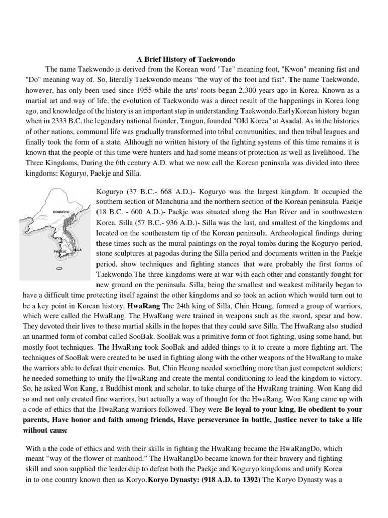 A Brief History of Taekwondo | PDF | Taekwondo | Korean Martial Arts