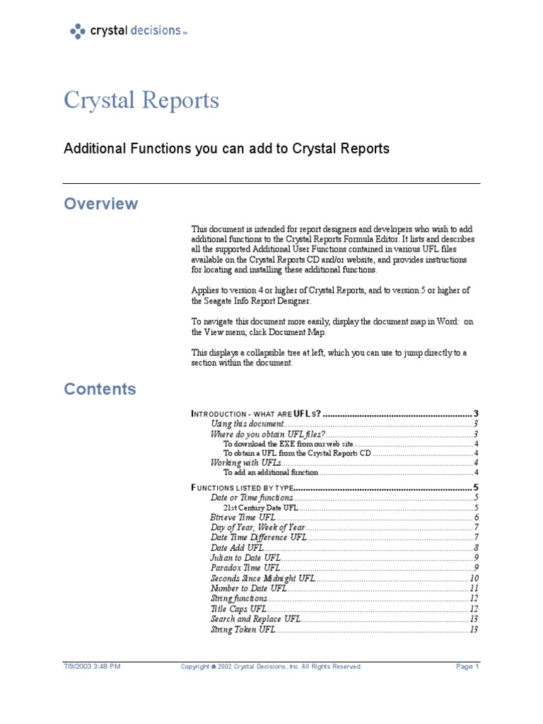 Additional Functions You Can Add To Crystal Reports | PDF ...