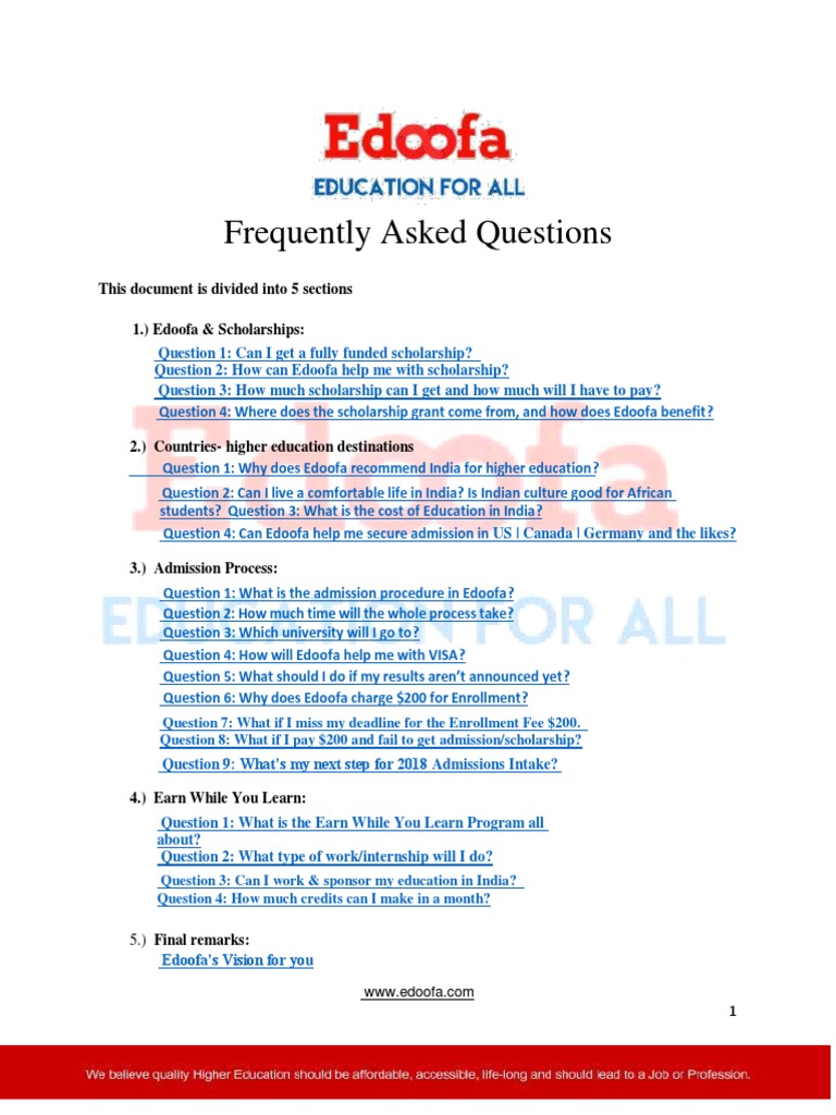 Edoofa FAQ Feb 2018 | PDF | Tuition Payments | University And College ...