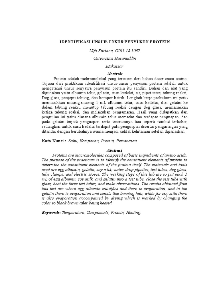 Identifikasi Unsur-Unsur Penyusun Protein | PDF