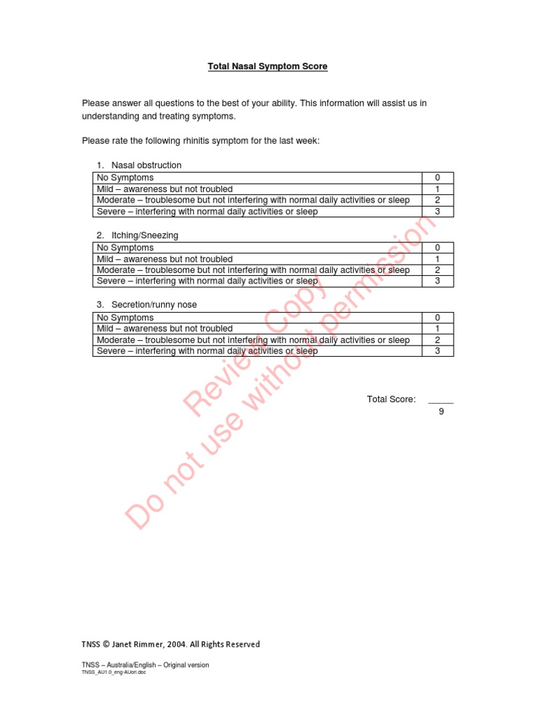 Total Nasal Symptom Score (TNSS) Guide | PDF | Human Head And Neck | Face