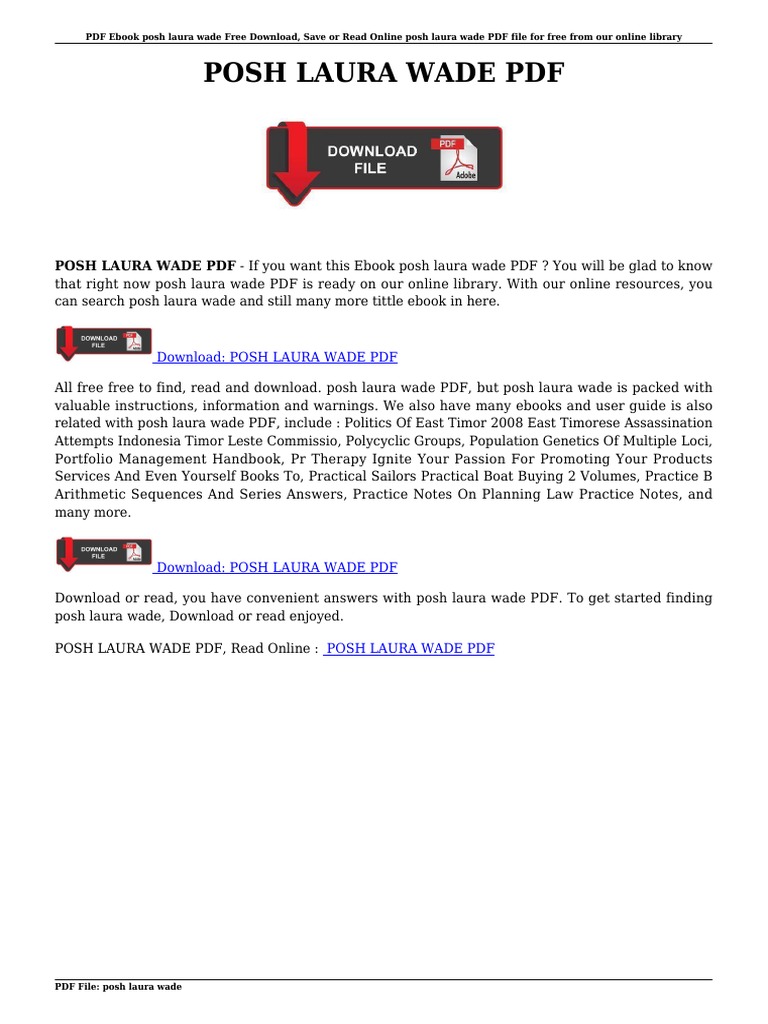 Posh Laura Wade | PDF | East Timor | E Books