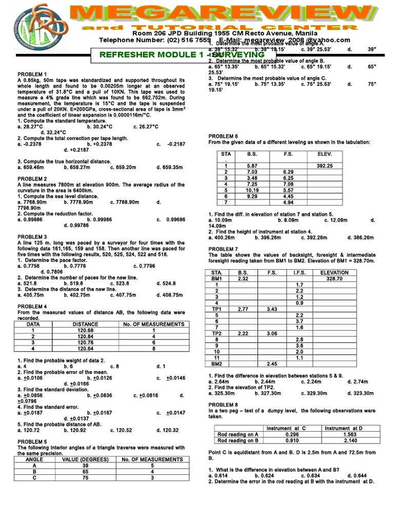 10 5 13 SURVEYING Refresher Module 1 | PDF | Measurement | Errors And Residuals