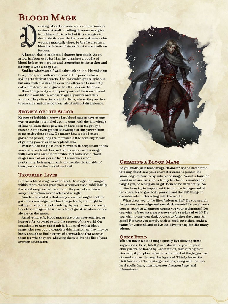 The Blood Mage (Full Class) | PDF | Nature