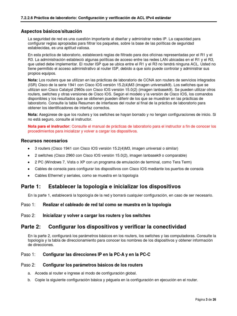 7226 Configuración y Verificación de ACL IPv4 | PDF | Enrutador (Computación) | Cisco Systems