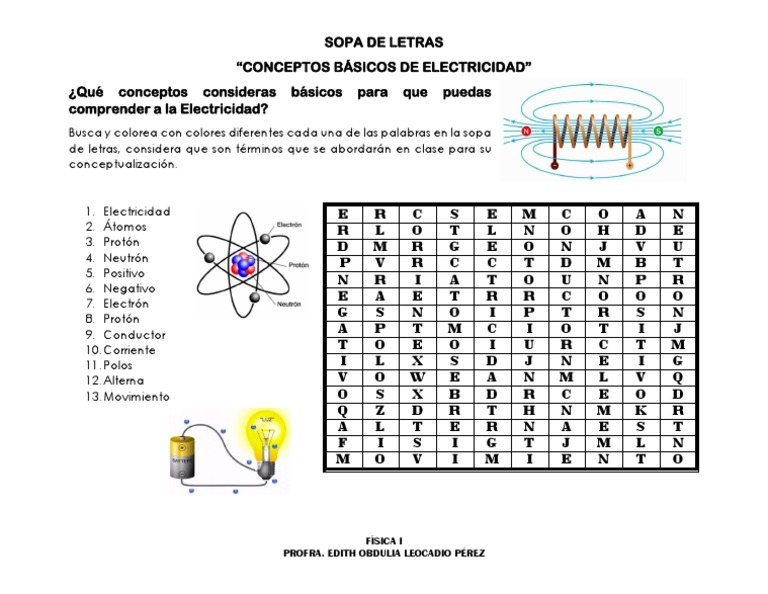 SOPA DE LETRAS - Electricidad | PDF