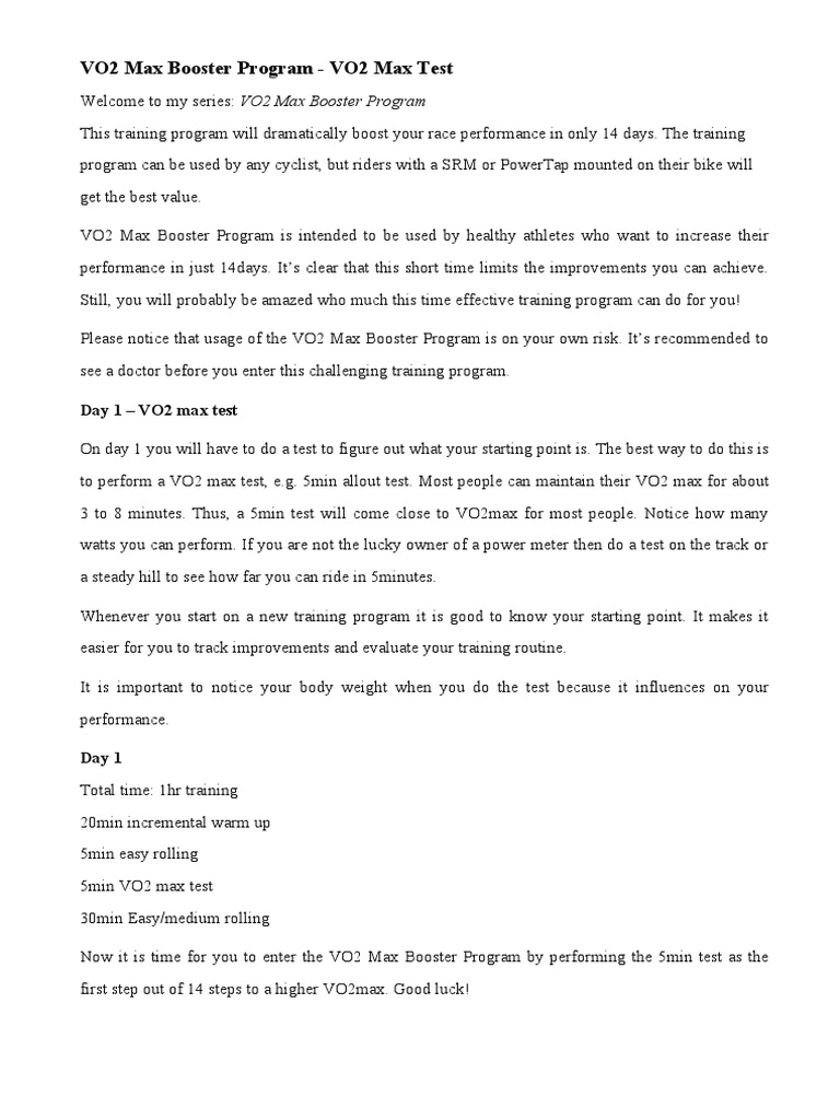 VO2 Max Booster Program - VO2 Max Test | PDF | Aerobic Exercise ...