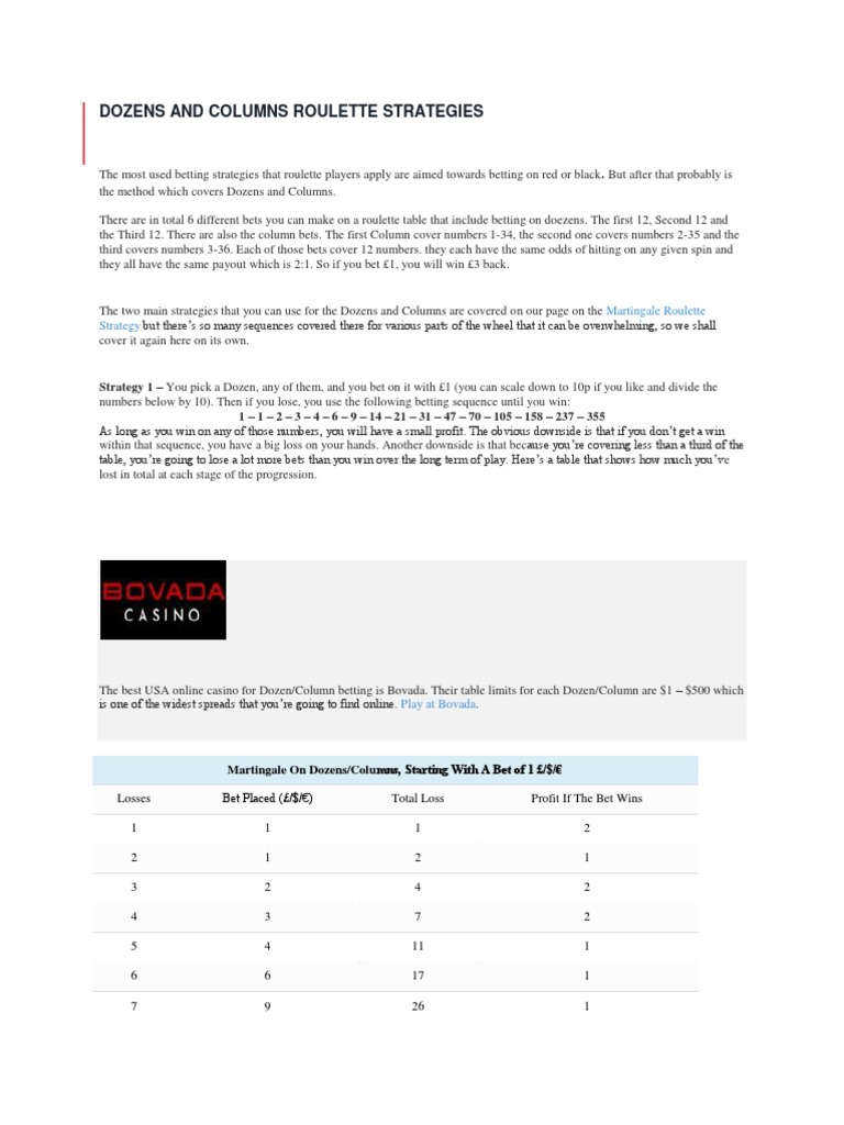 Dozens and Columns Roulette Strategies | PDF | Roulette | Gambling Games