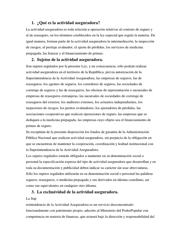 Qué Es La Actividad Aseguradora | PDF | Póliza de seguros | Reaseguro