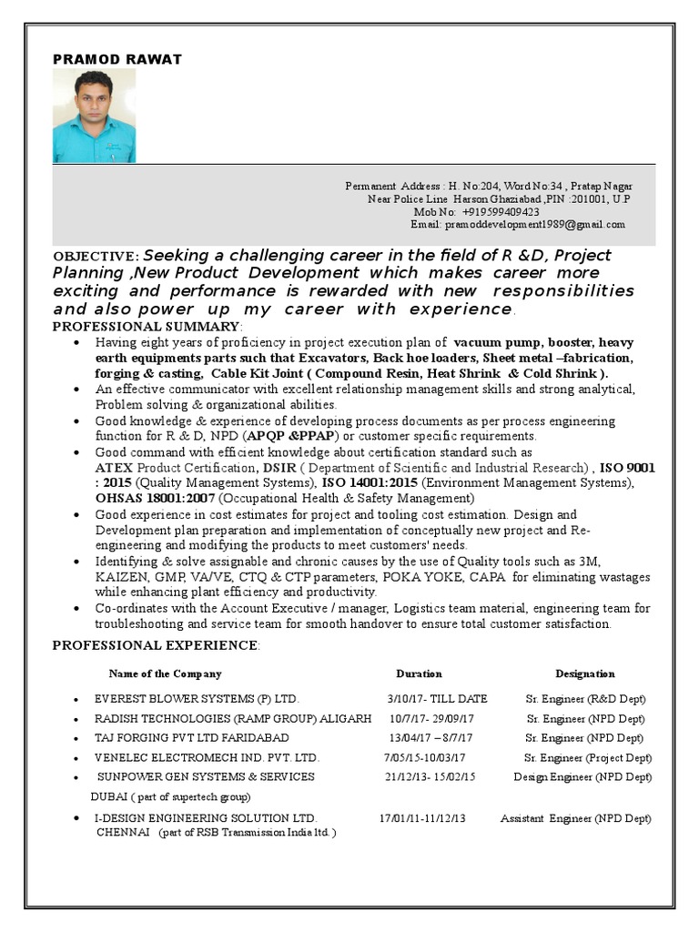 Resume For R & D - Npd-Process Engineer | PDF | Numerical Control ...
