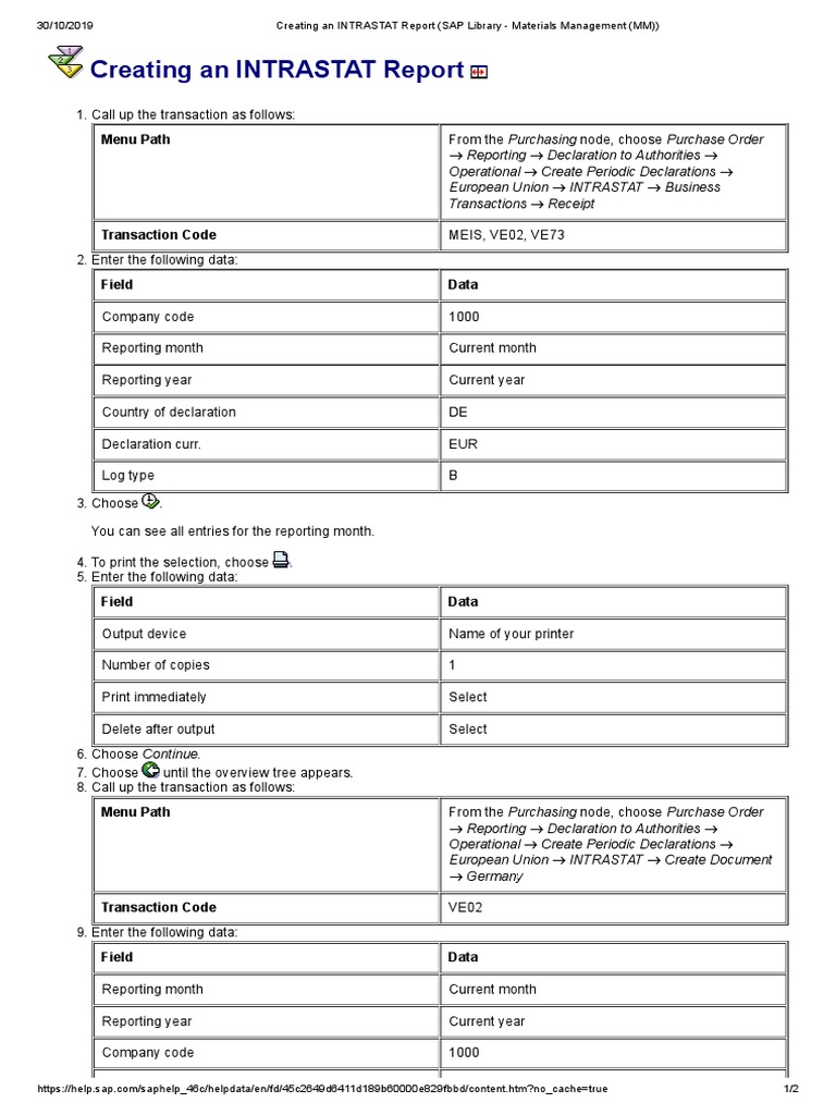 Creating An INTRASTAT Report (SAP Library - Materials Management (MM ...