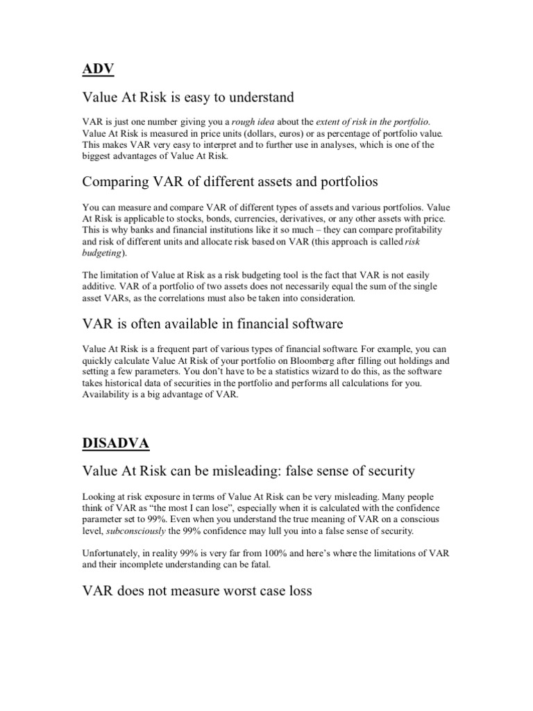 Advantages of Var | PDF | Value At Risk | Risk