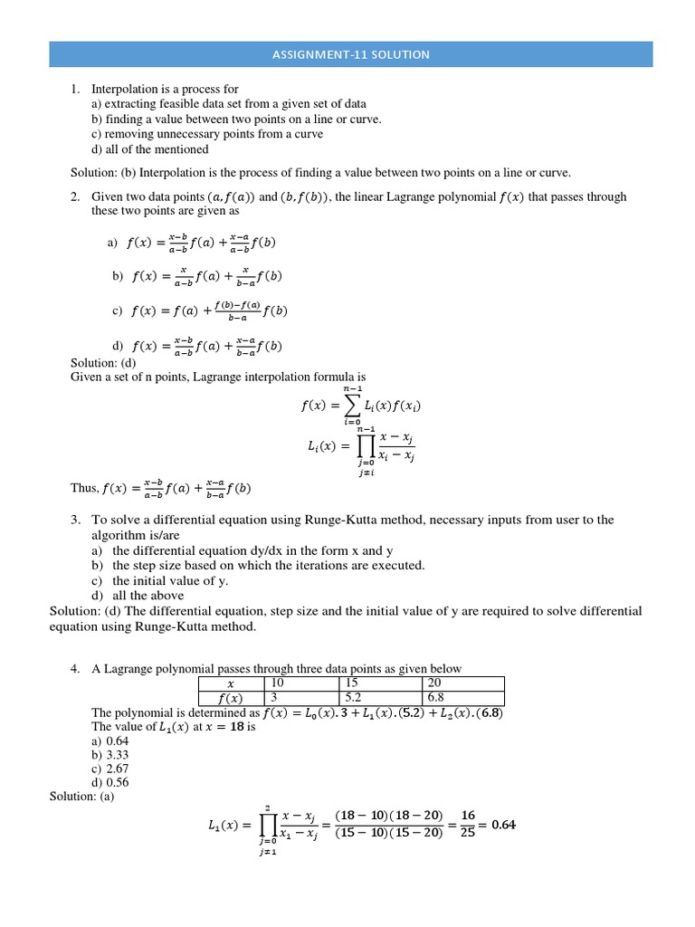 Numerical Methods Quiz Solutions Pdf Subroutine Interpolation