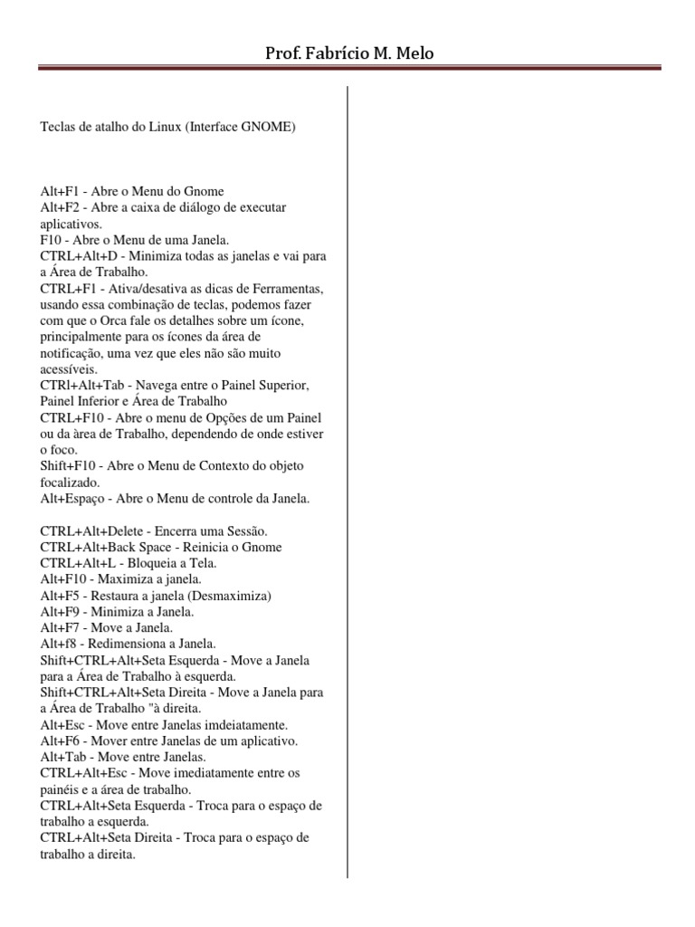 Teclas de Atalho Do Linux PDF | PDF